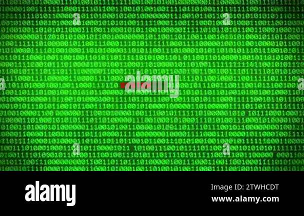 Wall Of Green Binary Code Revealing System Hacked Word Between Random Binary Data Matrix 