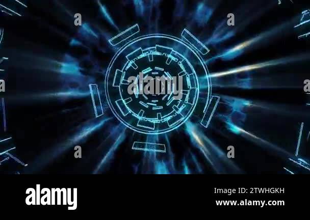 Flight in out through block grid neon hyperspace lights digital cyber ...