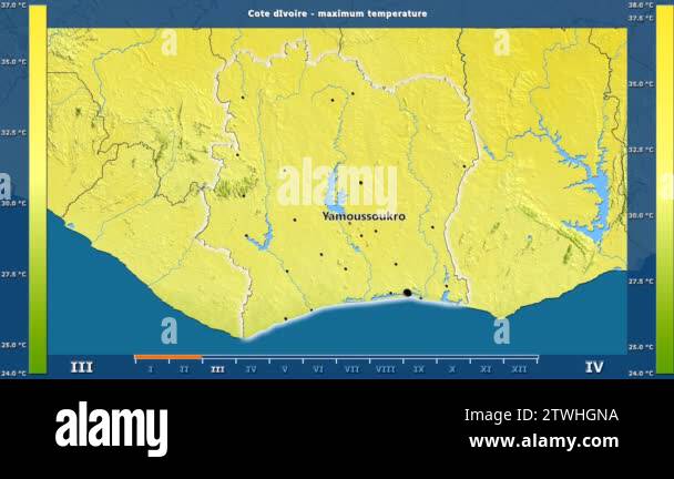 Maximum temperature by month in the Cote Divoire area with animated ...