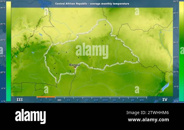 Average temperature by month in the Central African Republic area with animated legend - English ...