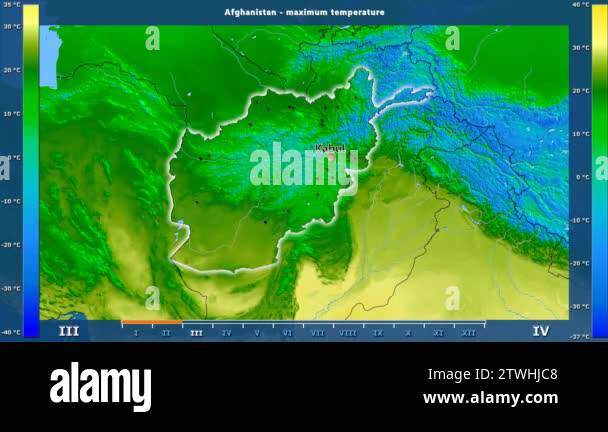 Maximum temperature by month in the Afghanistan area with animated ...
