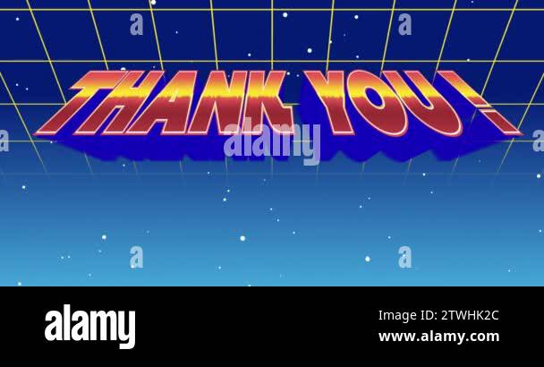 Digital animation of a Thank You! sign blinking while zooming in the ...