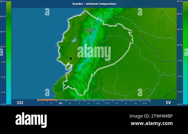 Minimum temperature by month in the Ecuador area with animated legend ...