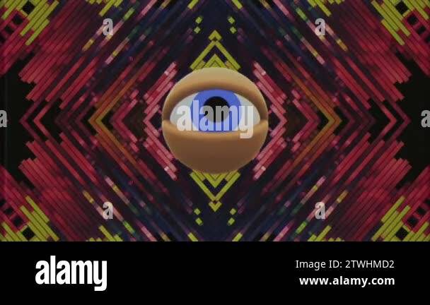 retro VHS TV eye in pixel energy system looking around background intro ...