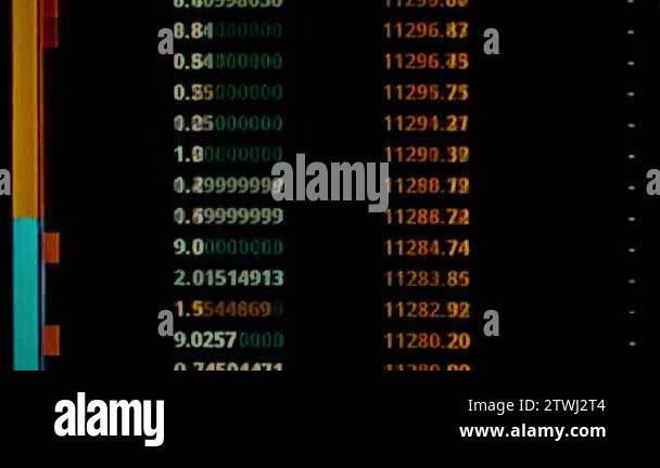 Binary code and financial numbers running down computer screen with ...