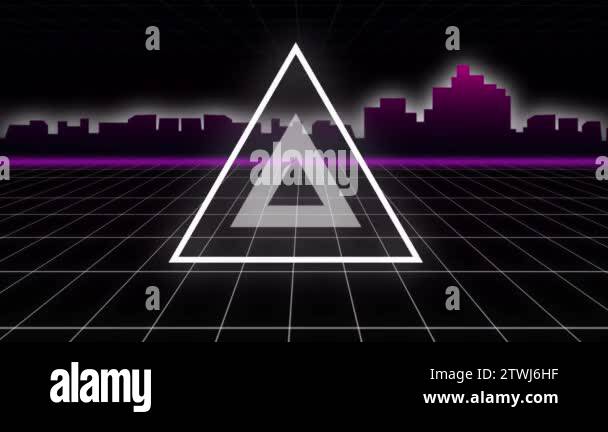 Digital animation of a blinking triangle light. The triangle is moving ...