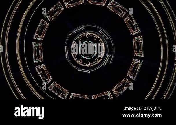 Flight in out through block hud display neon lights abstract cyber ...