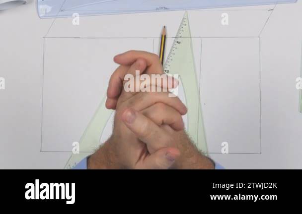 Top View Architect Table Man Rubbing His Hands Before Start to Draw a ...