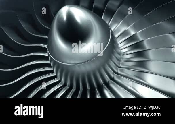 3D Rendering jet engine, close-up view jet engine blades. 4k animation ...
