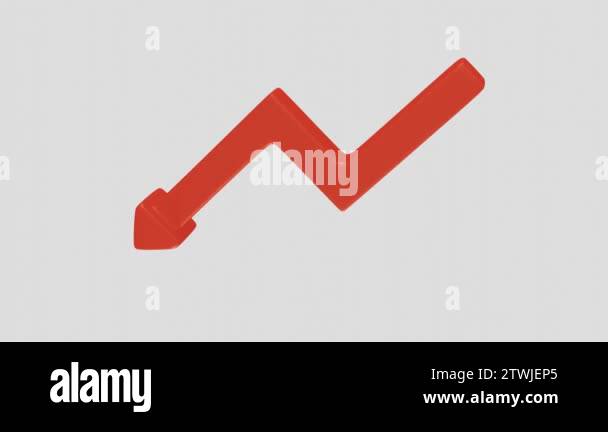 Rotating red downward arrow as a symbol of failure on white background ...