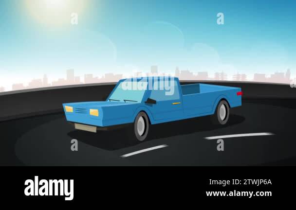 Cartoon Car Driving On City Highway Loop/ 4k animation of a cartoon ...