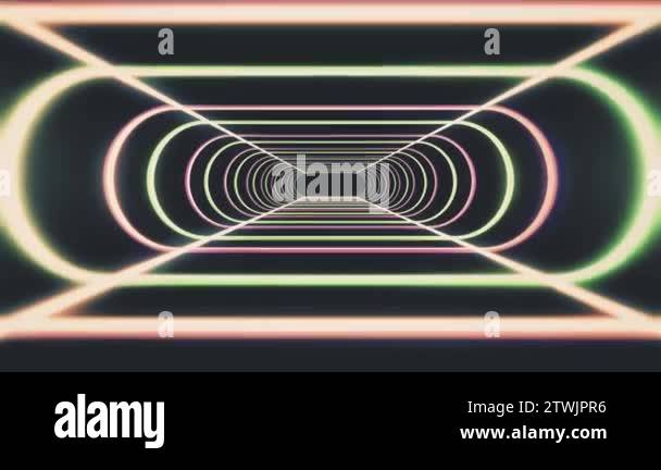 endless neon rib lights abstract cyber tunnel flight motion graphics animation background ...