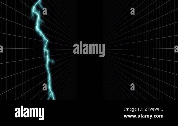 Digital animation of lightning moving in the screen while dark background shows square patterns ...