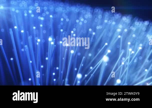 Millions of fiber optic wires transmitting a signal, flashing signal ...