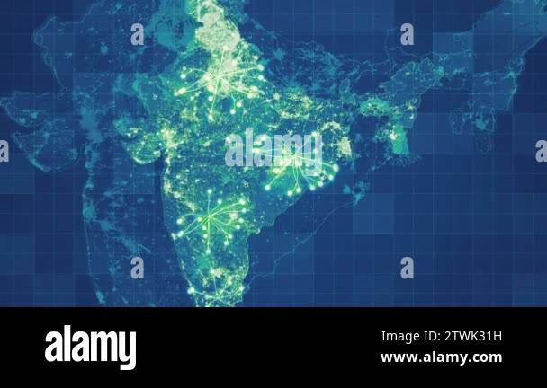 Animated India map with grid,animated networks between main directions ...