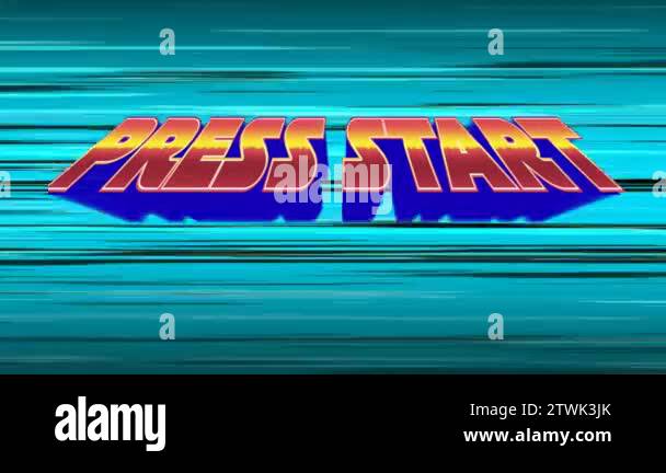 Digital animation of press start sign in an arcade game. The background ...