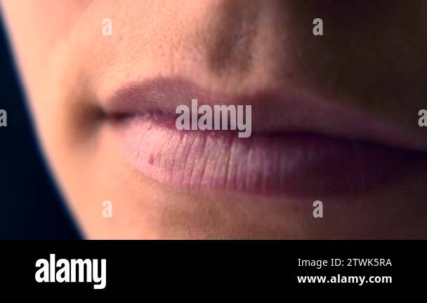 Close-up Woman Lips Teeth. Macro Female Human Mouth. Open Closed. Slow ...