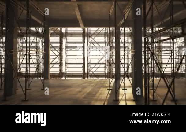 Reinforced concrete building construction site. Camera moving sideways ...