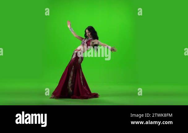 Pretty young girl dancing belly dance. Green screen. Slow motion Stock ...
