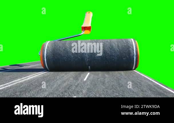 A roll of asphalt. Brush of road. Transport concept. Realistic 4K ...
