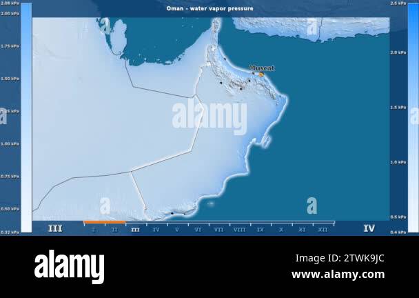 Water vapor pressure by month in the Oman area with animated legend ...