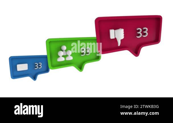 Digital animation of comment, subscribe and dislike icons with ...