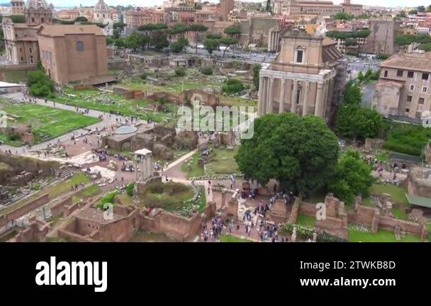Rome, view and details of the ruins of the Roman Forum which together ...