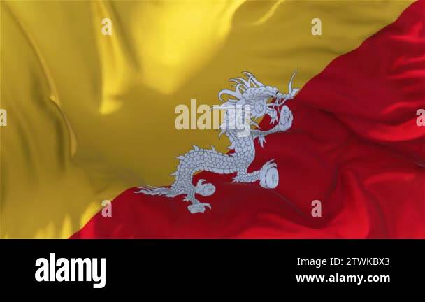 Bhutan Flag in Slow Motion Classic Flag Smooth blowing in the wind on a ...