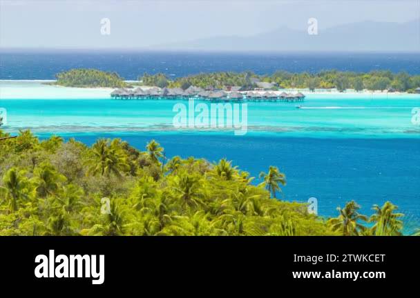 Bora Bora Tropical Medium Lagoon Scene with Over Water Bungalows on ...