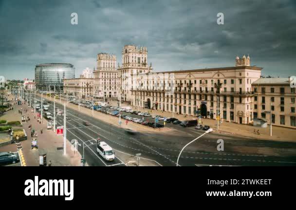 Minsk, Belarus. Two Famous Buildings Towers - Gates Of Minsk, Station ...