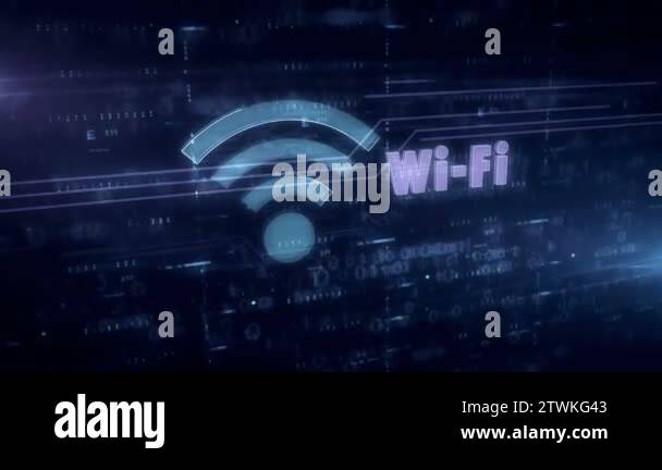 Wifi communication symbol blue hologram 3d animation. Futuristic ...