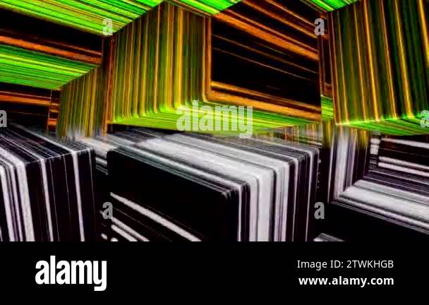 Abstract Background Of Moving Cube Models Covered By Shining Neon Lines Seamless Loop