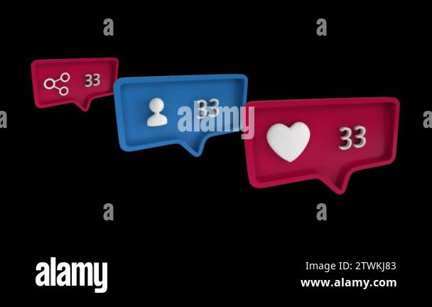 Digital animation of symbols and number count up in message bubbles ...