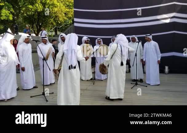 Moscow, Russia - July 2018: Group of qatari people presenting ...