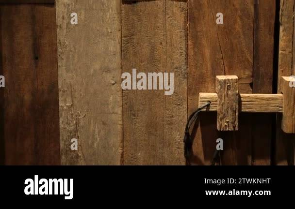 Old rustic teak wood plank door texture, old style lock video 4k Stock ...
