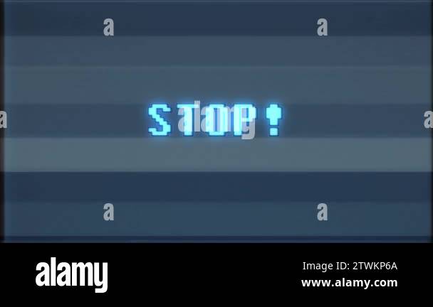 retro videogame STOP text computer old tv glitch interference noise screen animation seamless ...