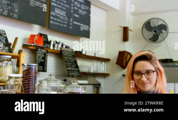 Portrait beautiful waitress standing cafe Stock Videos & Footage - HD ...