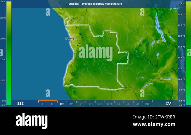 Average temperature by month in the Angola area with animated legend - English labels: country ...
