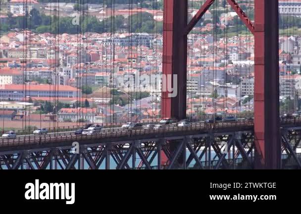 25 of April Bridge (Ponte 25 de Abril) a suspension bridge over Tagus ...