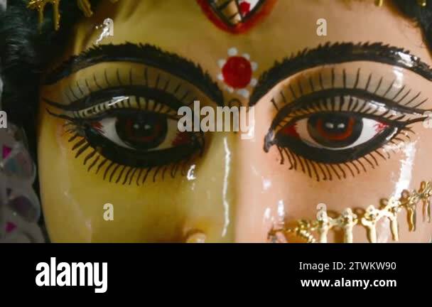 Close up front view face of Goddess Maa Durga Idol. A symbol of ...
