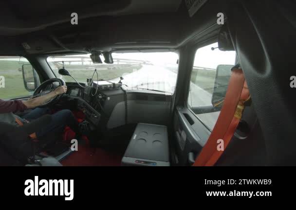 Semi-Truck Interior Time Lapse Highway Driving. Camera angle is from ...