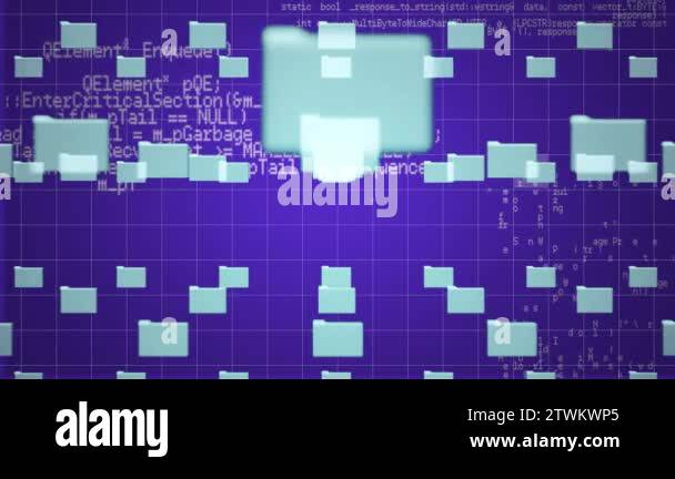 Digital animation of squares forming a digital lock with a digital circuit moving in the screen ...