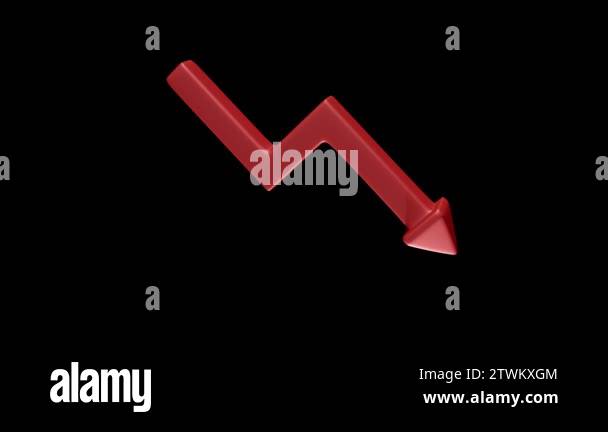 Rotating red downward arrow as a symbol of failure is turning into ...