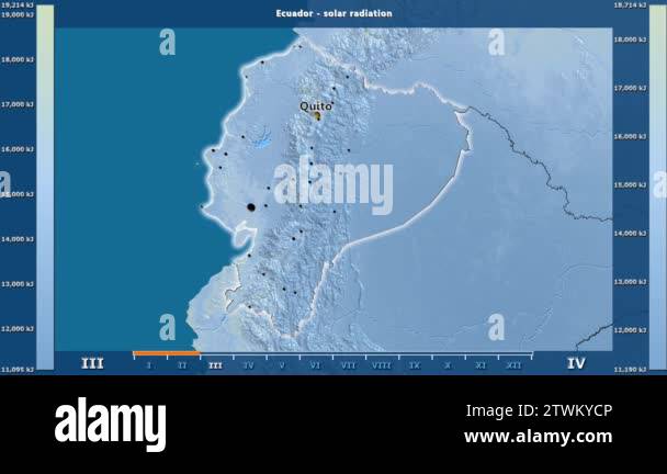Solar radiation by month in the Ecuador area with animated legend ...