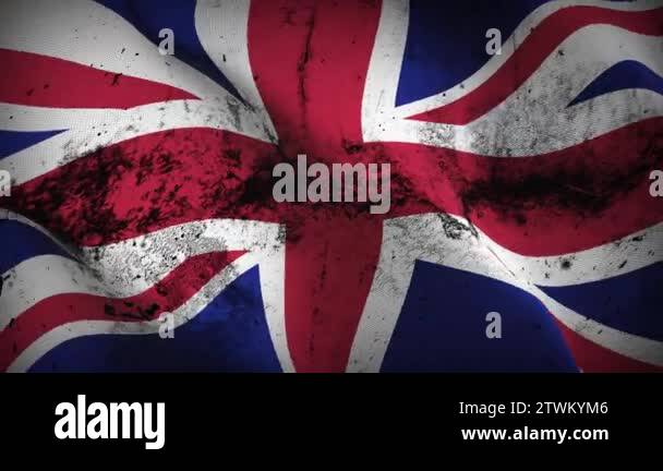 United Kingdom grunge flag waving loop. British dirty flag blowing on ...