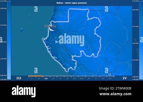 Water vapor pressure by month in the Gabon area with animated legend ...