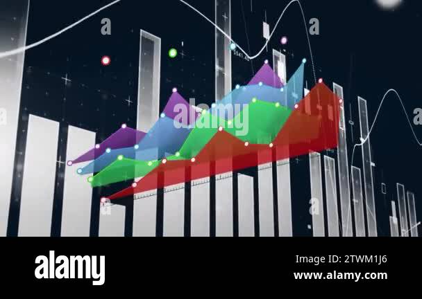Digital animation of colorful graphs appearing in the screen while ...