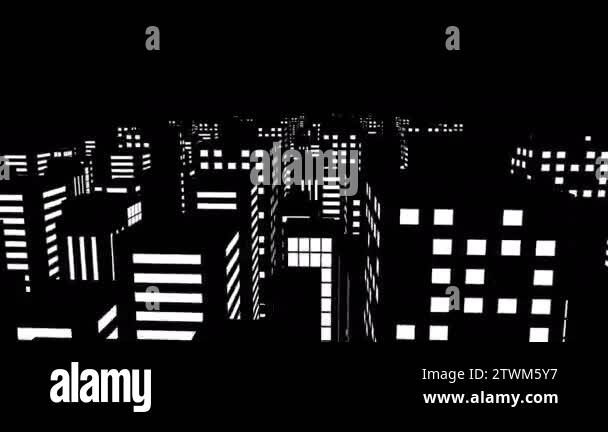 Flythrough 3d animation on the top of a city with skyscrapers in black ...
