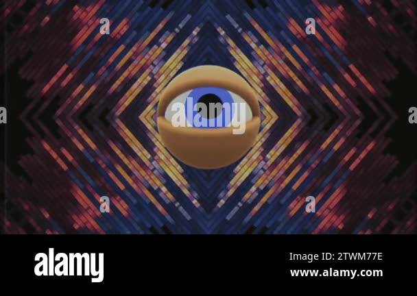 retro VHS TV eye in pixel energy system looking around background intro ...