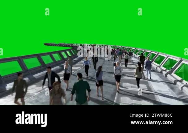 3d people in Sci fi tonnel. Traffic. Concept of future. Green screen ...